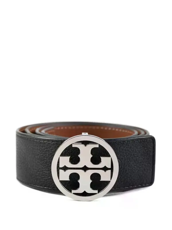Tory Burch Miller Logo-plaque Pebbled Leather Belt - Black