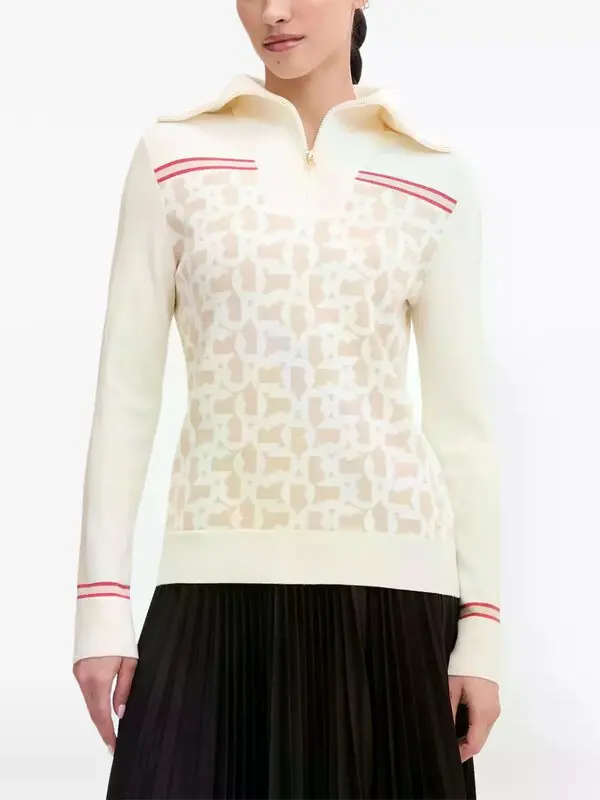 Bogner Gine Monogram-print Quarter-zip Sweater - Neutrals