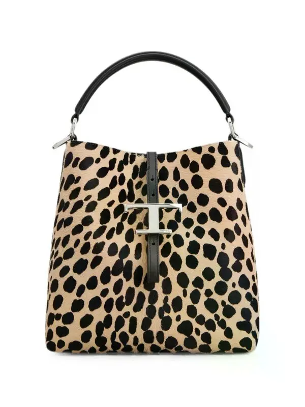 TOD'S T Timeless Leopard-print Bucket Bag - Neutrals
