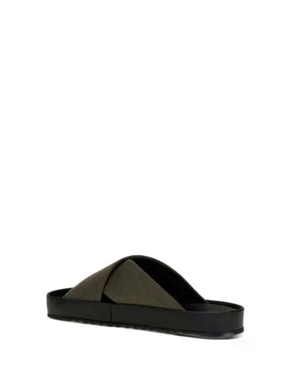 Fendi Black Leather And Gray- Fabric Slides