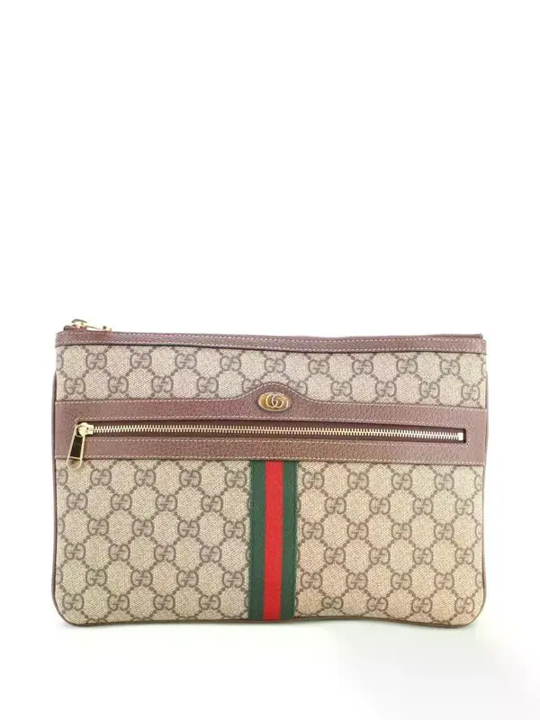 Gucci Ophidia Zip Gg Coated Canvas Large Pouch - Brown