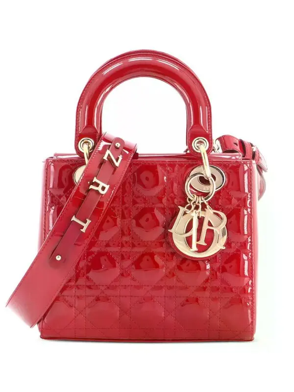 Dior Lady Bag Cannage Quilt Patent Small Satchel - Red