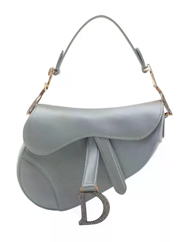 Dior 2015-2026 Mini Satin Crystal Embellished Saddle Bag Handbag - Grey