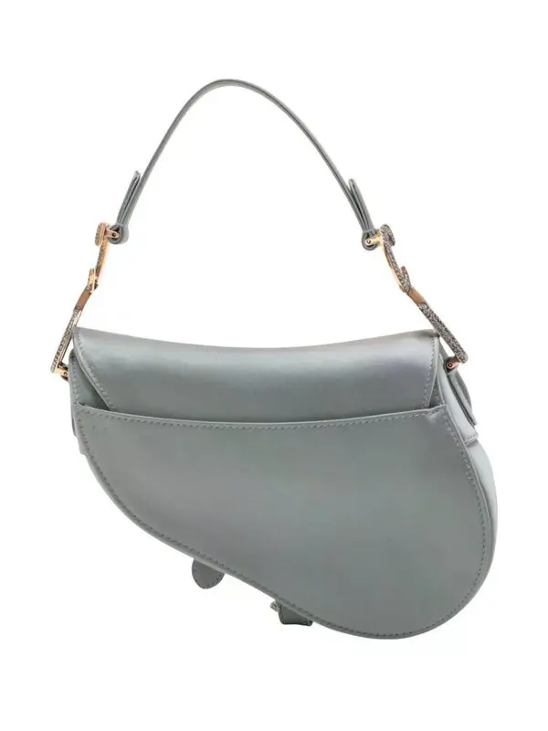 Dior 2015-2026 Mini Satin Crystal Embellished Saddle Bag Handbag - Grey