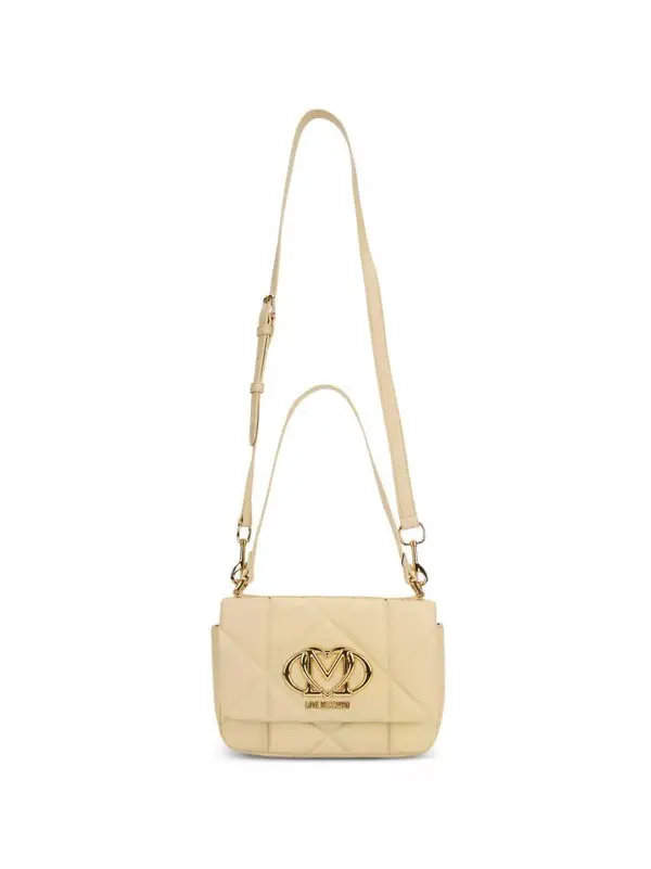 Moschino Quilted Logo-plaque Shoulder Bag - Neutrals