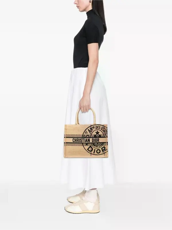 Dior 2022 Medium Jute Embroidered Book Tote Bag