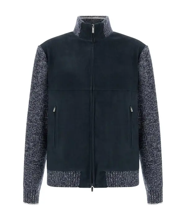 Paul & Shark Blouson In Wool, Cashmere And Aqualeather Suede - Blue