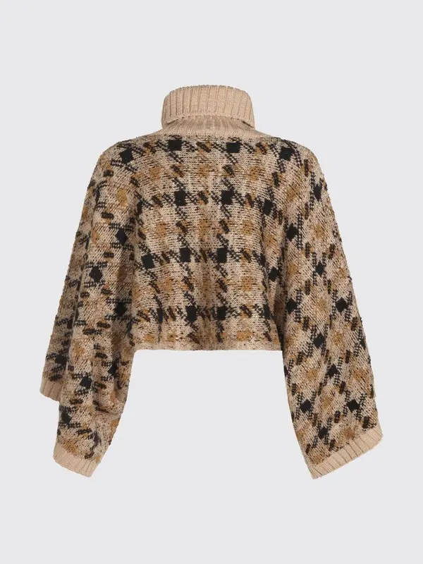 TWINSET Houndstooth Turtleneck Jumper In Wool Blend With Dropped Shoulders - Brown