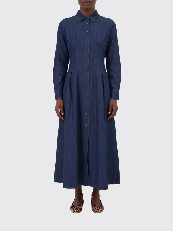 MC2 SAINT BARTH Long-sleeved Midi Chemisier Dress In Cotton Denim