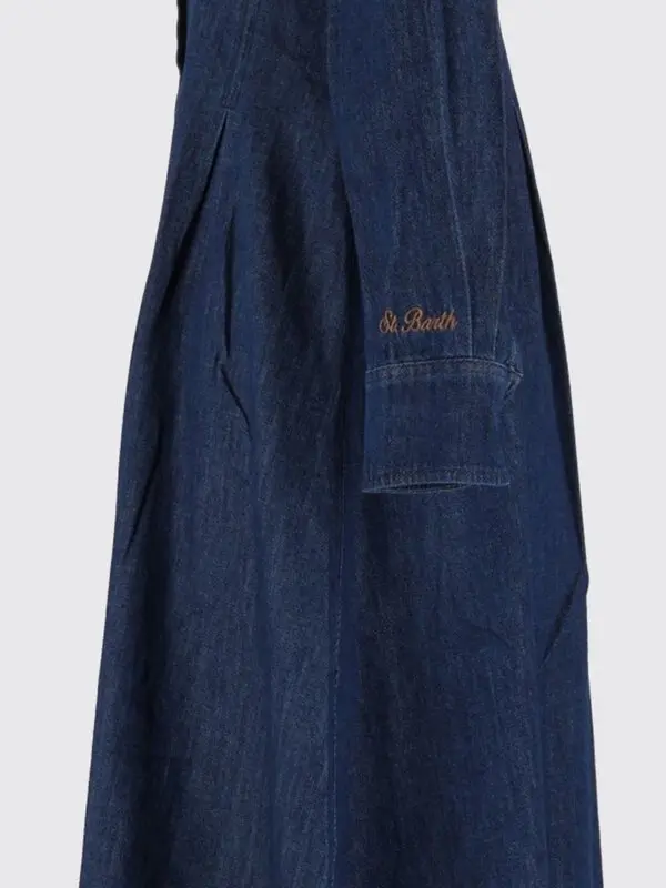 MC2 SAINT BARTH Long-sleeved Midi Chemisier Dress In Cotton Denim