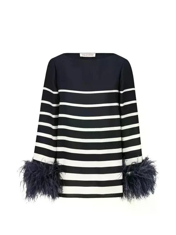 Valentino Garavani Striped Feather-trimmed Blouse - Black