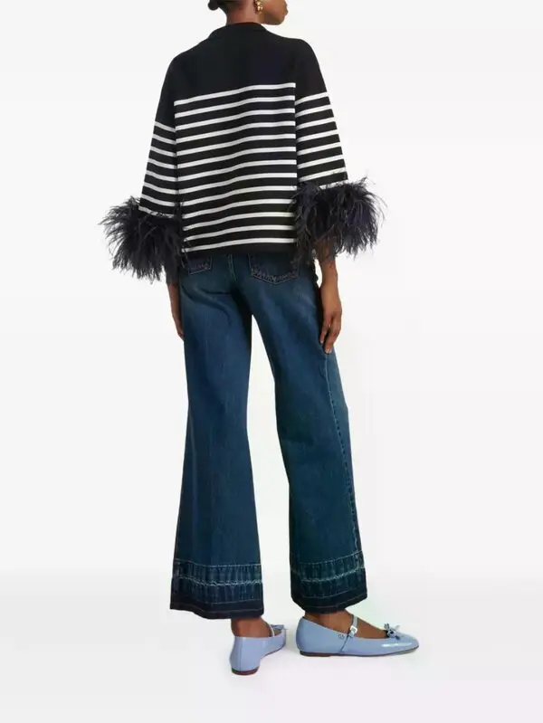 Valentino Garavani Striped Feather-trimmed Blouse