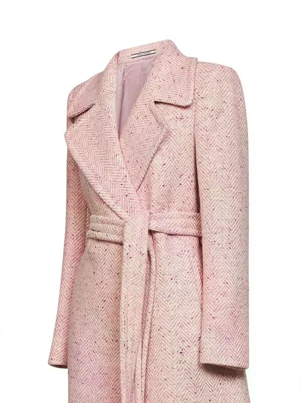 Tagliatore Molly Herringbone-pattern Belted Coat - Pink