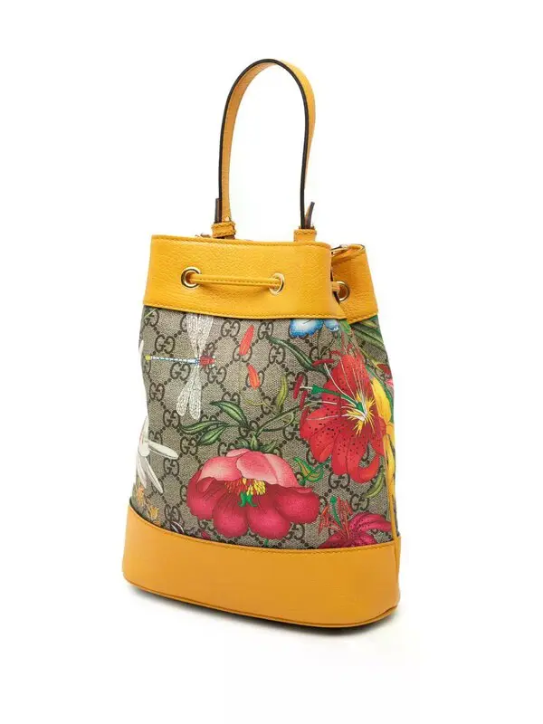 Gucci 2000-2015 Small Gg Supreme Flora Ophidia Bucket Bag Satchel - Neutrals