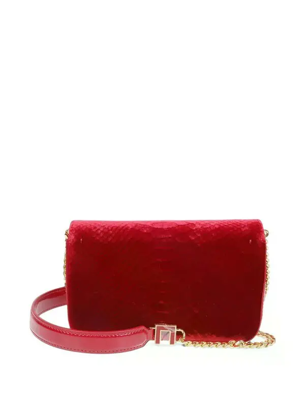 Elisabetta Franchi Logo-detail Croc-effect Shoulder Bag - Red