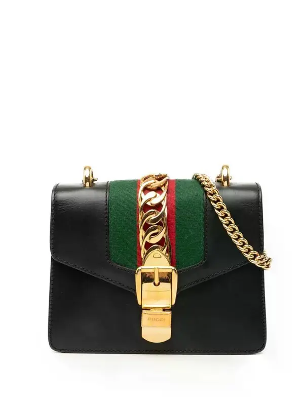 Gucci 2016-2026 Mini Calfskin Web Sylvie Chain Satchel - Black