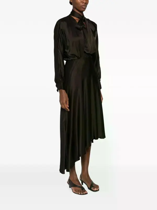 Maje Tie-neck Asymmetric Midi Dress