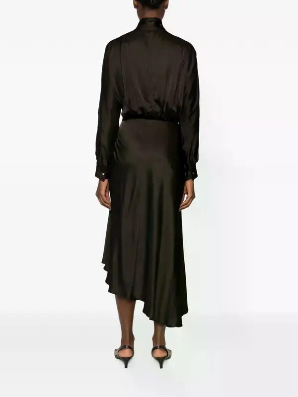 Maje Tie-neck Asymmetric Midi Dress