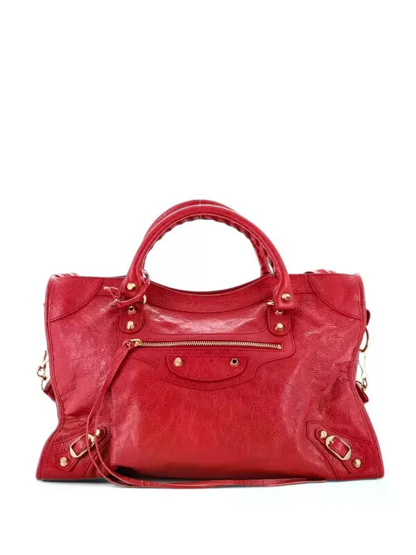 Balenciaga City Classic Studs Bag Leather Medium Satchel - Red