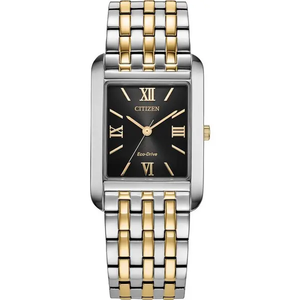 Citizen Classic Rectangular Solar Bracelet Watch - Two-tone
