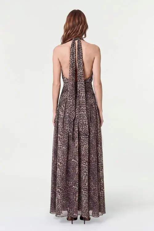NICHOLAS Arella Deep Plunge Printed Halter Maxi Dress