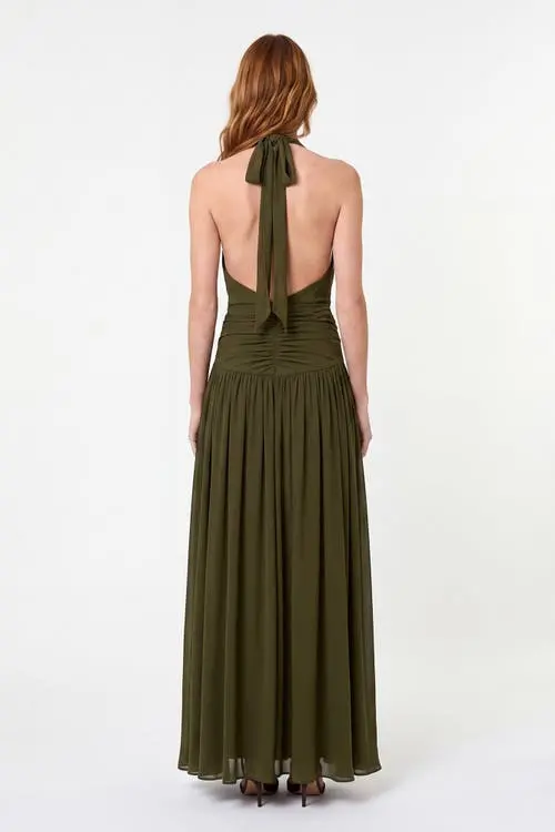 NICHOLAS Arella Deep Plunge Halter Maxi Dress