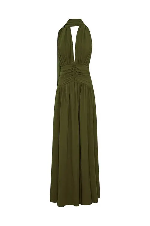 NICHOLAS Arella Deep Plunge Halter Maxi Dress
