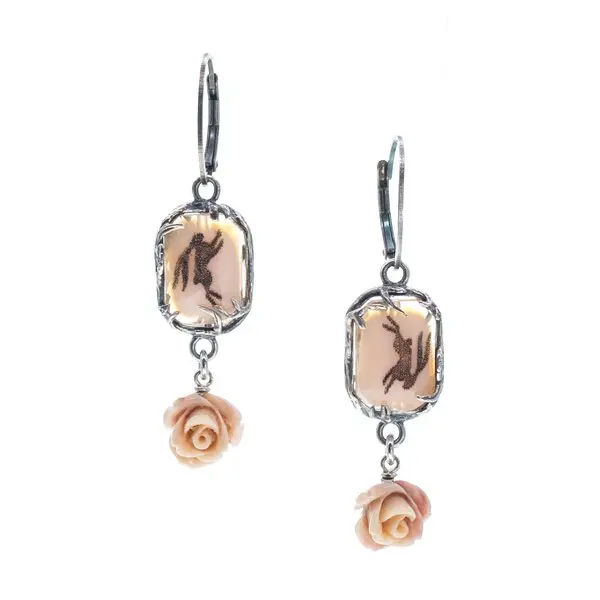 GEM KINGDOM Pink Engraved Vintage Crystal & Rose Drop Earrings