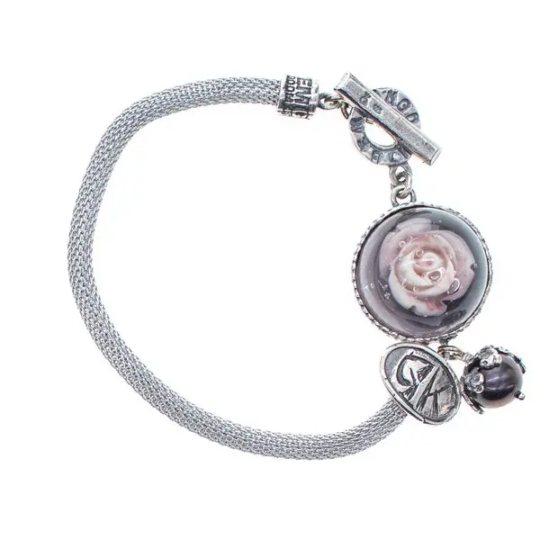 GEM KINGDOM Pink Rose Mesh Bracelet - Pink/silver