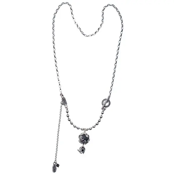 GEM KINGDOM Black Onyx Pendant Necklace
