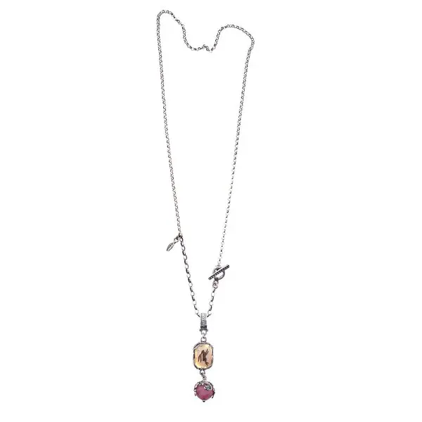 GEM KINGDOM Pink Vintage Pendant Necklace - Pink/silver