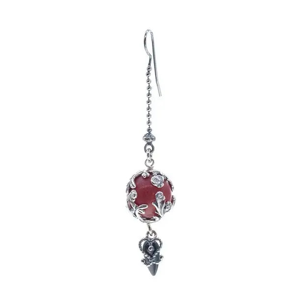 GEM KINGDOM Red Carnelian Single Earring - Red/silver