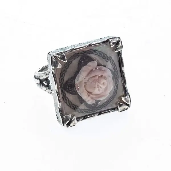 GEM KINGDOM Square Rose Ring - Pink/silver