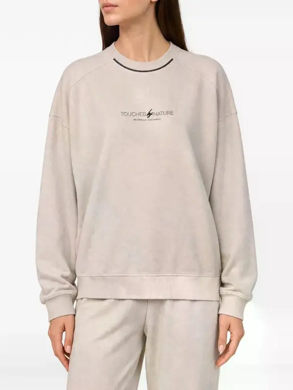 Brunello Cucinelli Logo-print Dropped-shoulder Sweatshirt - Neutrals