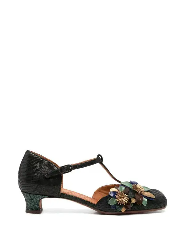 Chie Mihara Floral-appliqué T-bar Pumps
