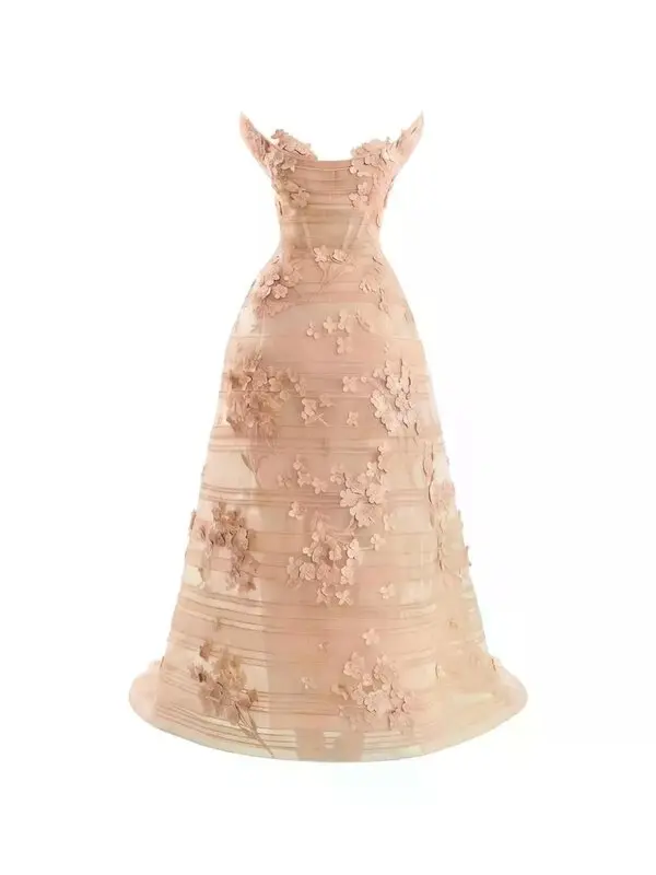 GEMY MAALOUF Embroidered Off-shoulder Dress - Neutrals