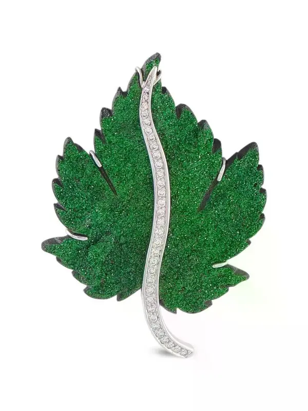 LB EXCLUSIVE Diamond And Garnet Leaf Brooch - Silver
