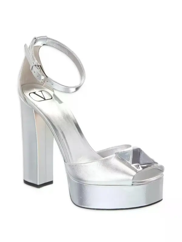 Valentino Garavani One Stud Leather Sandals - Silver