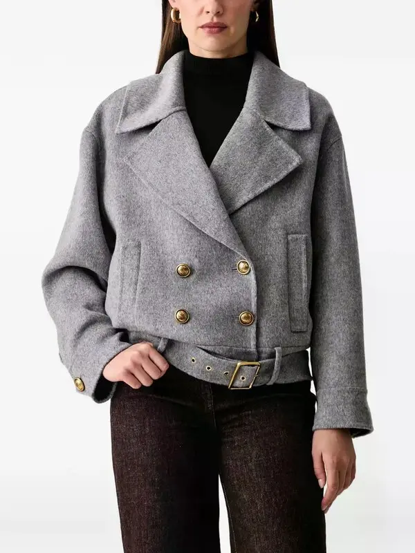 Luisa Spagnoli Scalare Double-breasted Belted Jacket - Grey