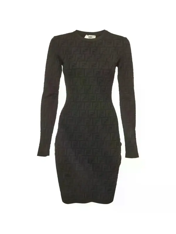 Fendi Zucca-pattern Long-sleeve Mini Dress