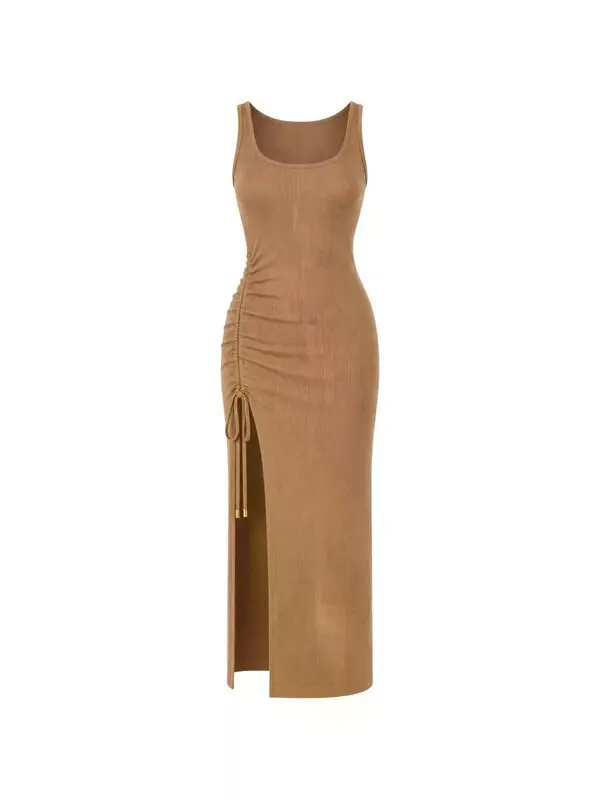 Michael Kors Ribbed-knit Ruched-detail Dress