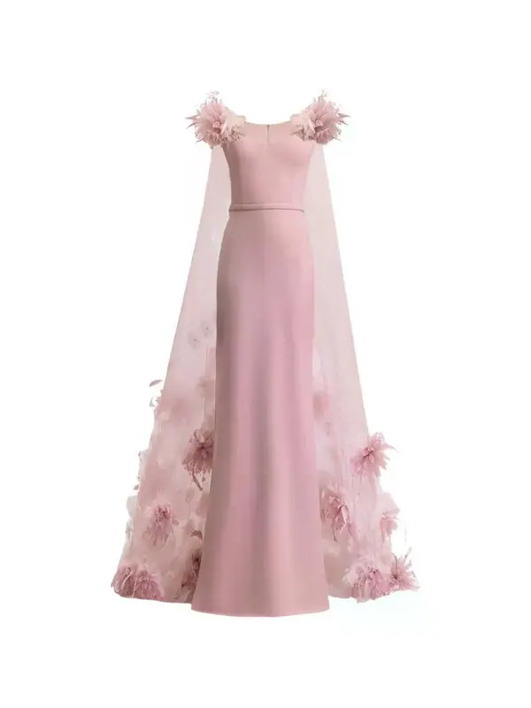 GEMY MAALOUF Floral-applique Cape-detail Dress