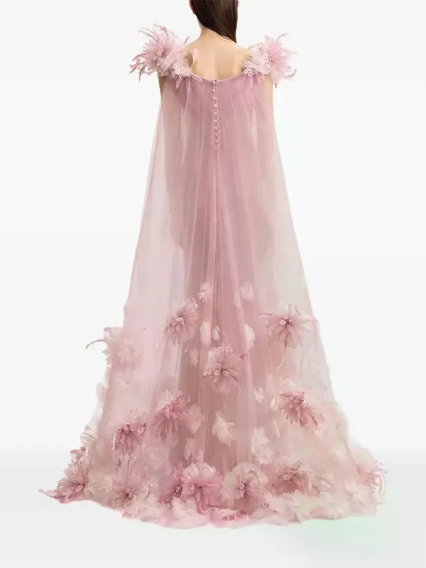 GEMY MAALOUF Floral-applique Cape-detail Dress
