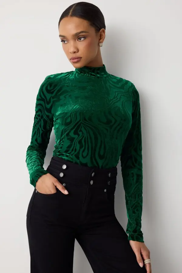 Ramy Brook Annabelle Burnout Long Sleeve Top - Emerald Swirl