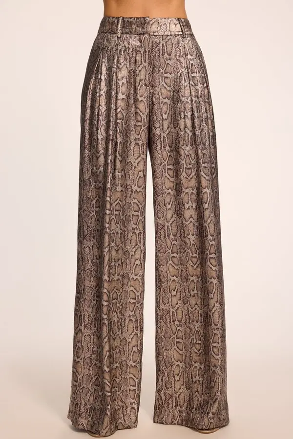 Ramy Brook Oscar Printed Metallic Pleated Wide Leg Pant