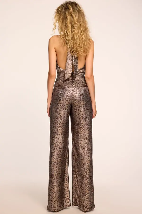 Ramy Brook Oscar Printed Metallic Pleated Wide Leg Pant