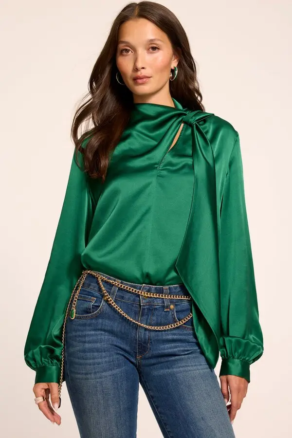 Ramy Brook Harry Silk Long Sleeve Blouse - Deep Emerald