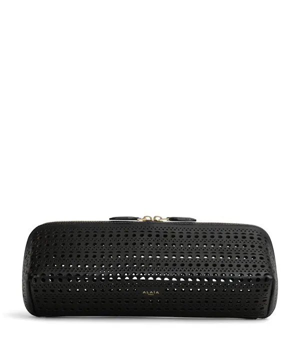 Alaïa Leather Perforated Delta Clutch Bag - Black