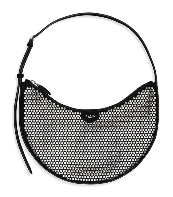 Alaïa Small Suede Studded One Piece Demi Lune Shoulder Bag