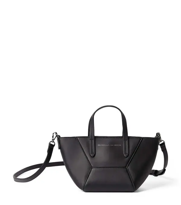 Brunello Cucinelli Mini Calfskin Bc Duo Tote Bag - Black